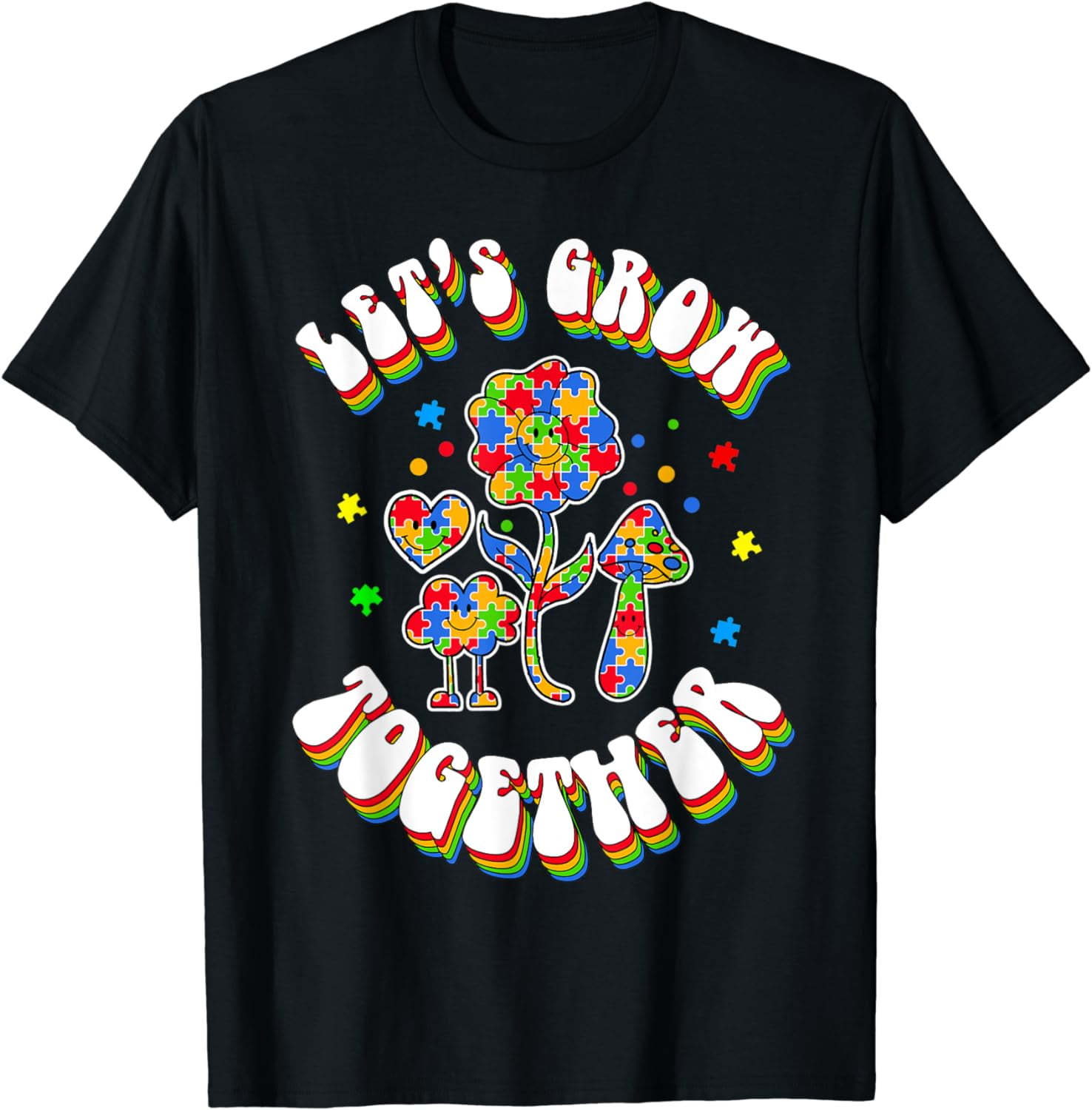 Let's Grow Together Puzzle Flowers Autism Support Girls Short T-Shirt ...