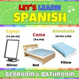 Let's Learn Spanish : Bedroom & Bathroom: Spanish Picture Book With ...