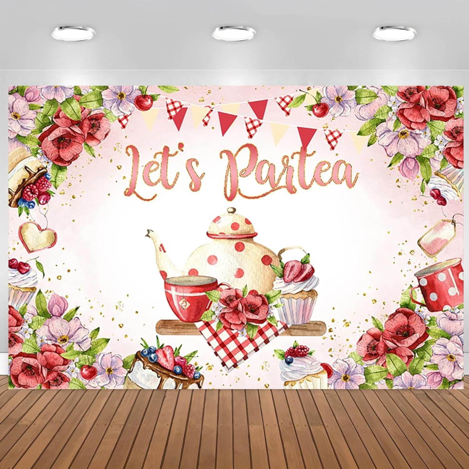 Let' s Partea Backdrop Garden Red Flowers Tea Party Background ...