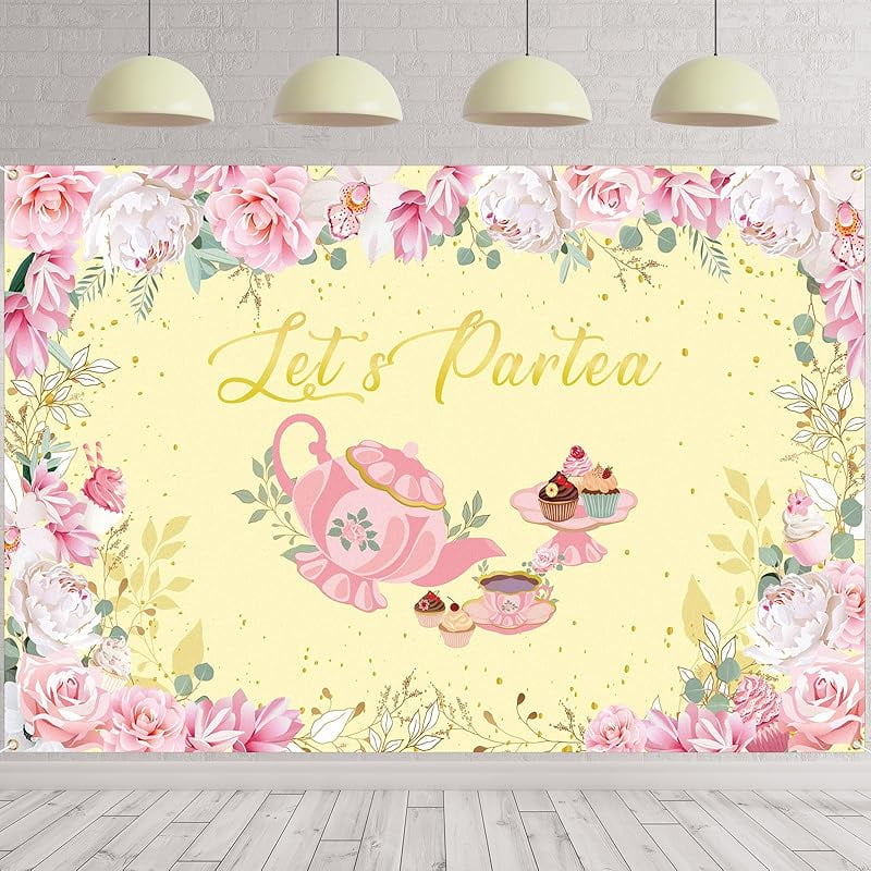 Let's Partea Party Backdrop Tea Party Banner Decorations Background for ...