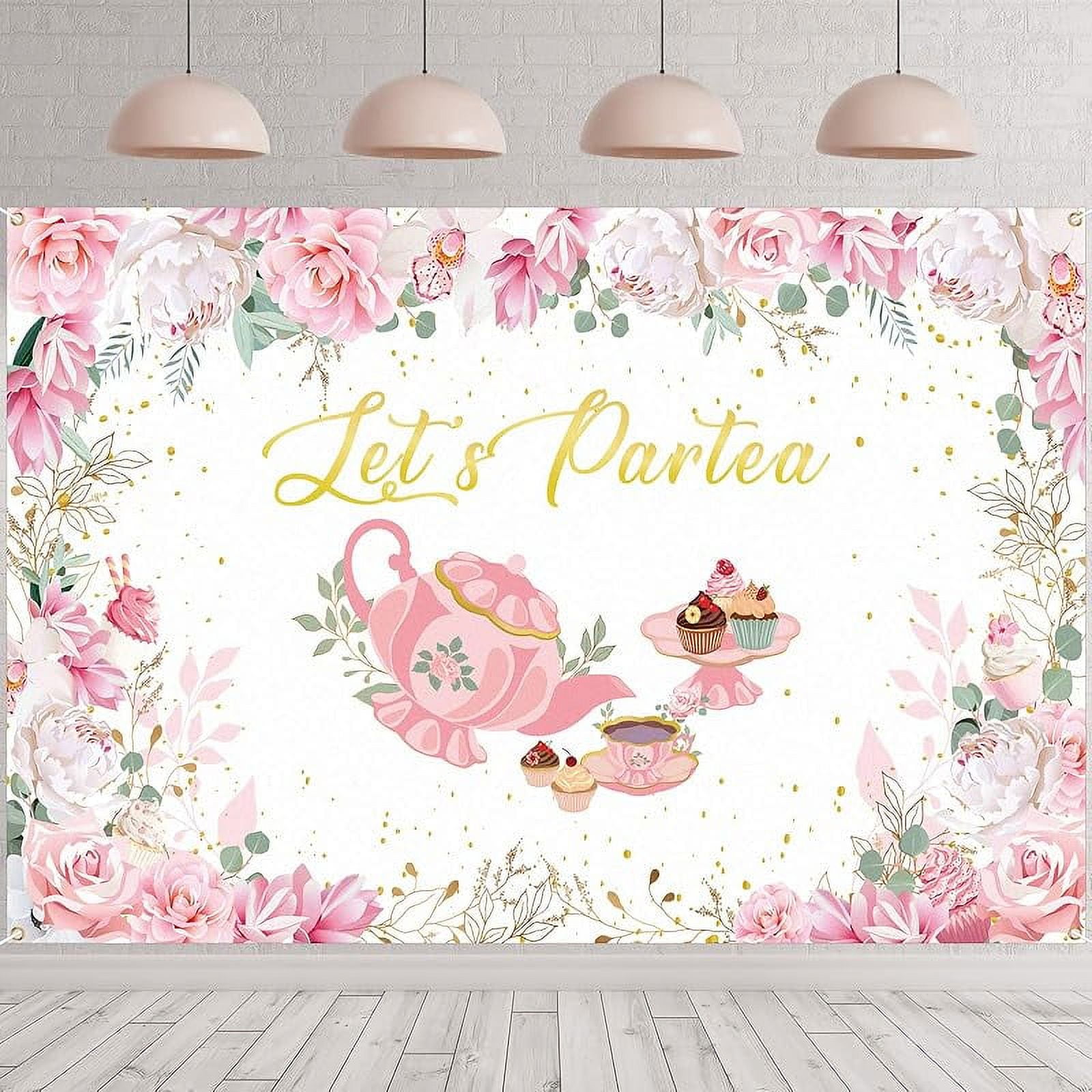 Let's Partea Party Backdrop Tea Party Banner Decorations Background for ...