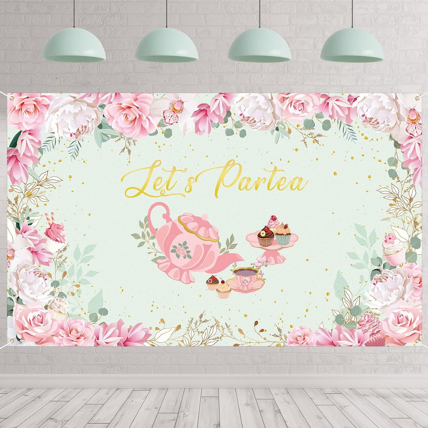 Let's Partea Party Backdrop Tea Party Banner Decorations Background for ...