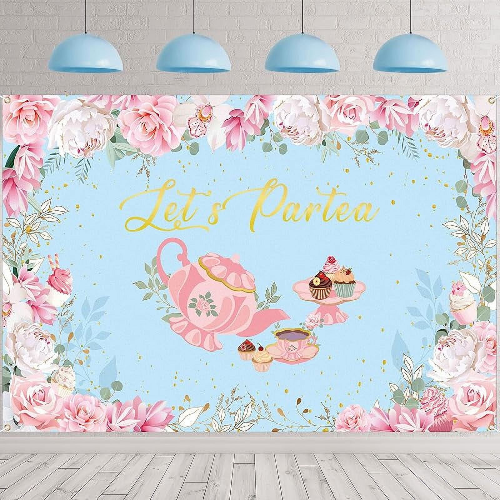 Let's Partea Party Backdrop Tea Party Banner Decorations Background for ...