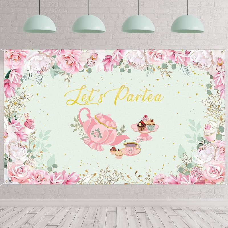 Let's Partea Party Backdrop Tea Party Banner Decorations Background for ...