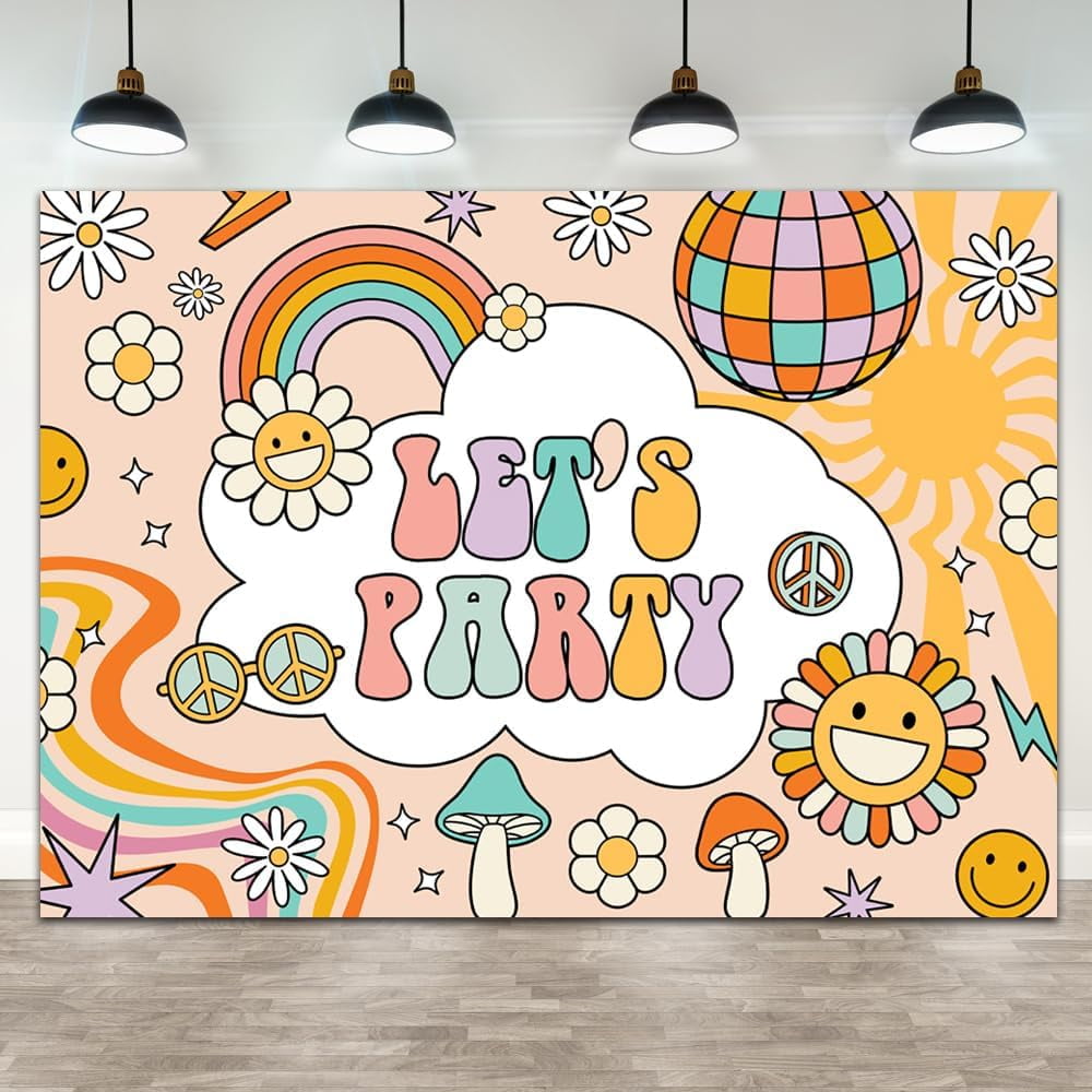 Let's Party Backdrop Groovy Birthday Party Invitation Let's Party ...
