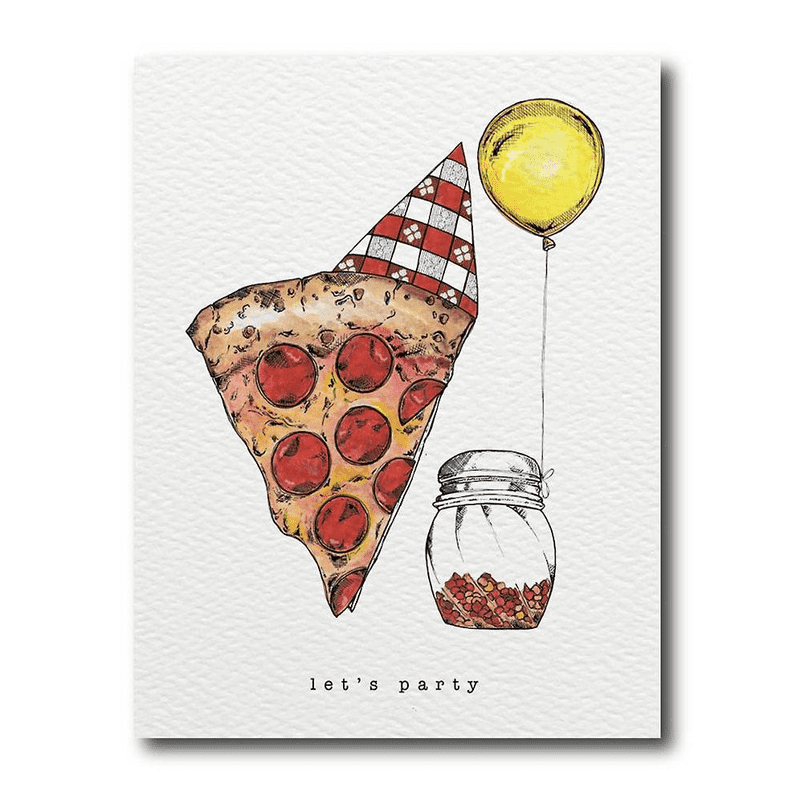Let's Party Pizza Card - Fun Greeting Card with Pizza Slice, Balloon ...