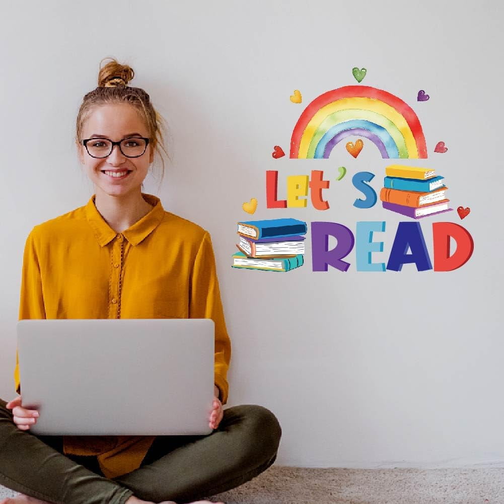 Let’s Read Wall Stickers Reading Corner Wall Decals Book Rainbow Wall ...