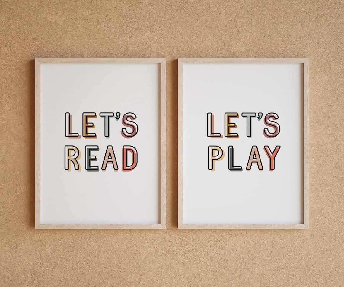 Let's read let's play Playroom wall art room printable Modern nursery ...