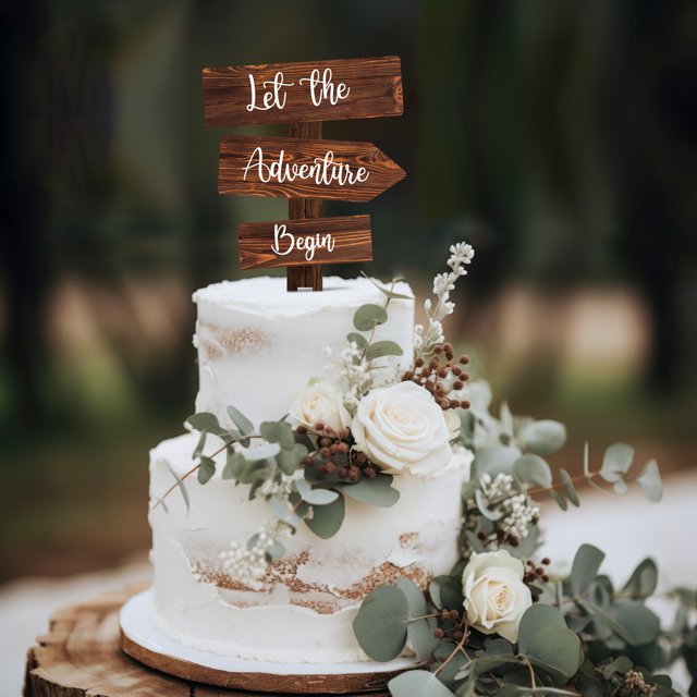 Let the Adventure Begin Cake Topper in Wood Rustic Cake Decoration for ...