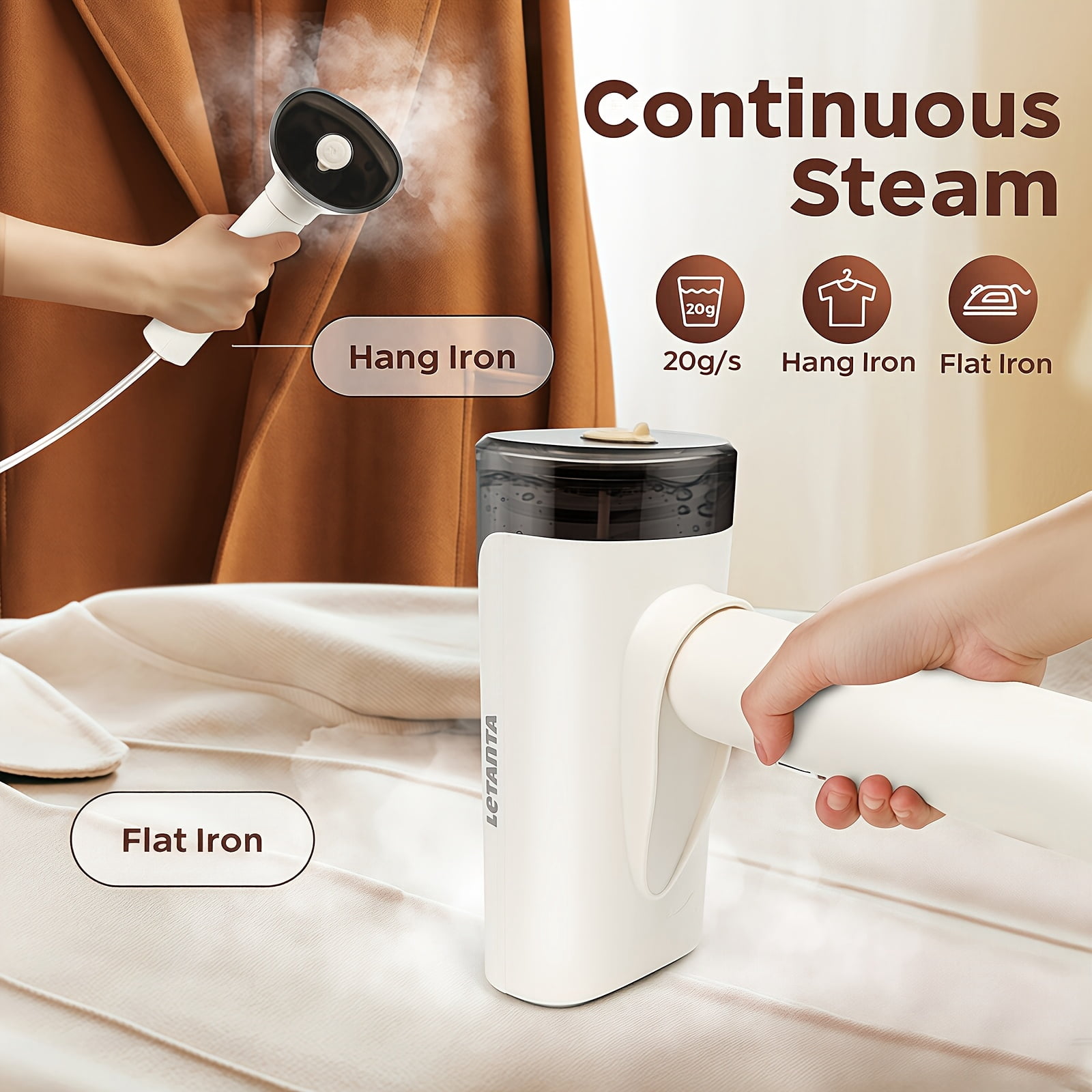 Letanta Foldable Clothes Steamer Handheld, 1000W Travel Garment Steamer ...