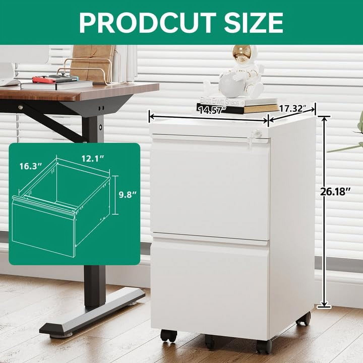 Letaya 2 Drawer Mobile File Cabinet with Lock,Under Desk Metal Filing ...