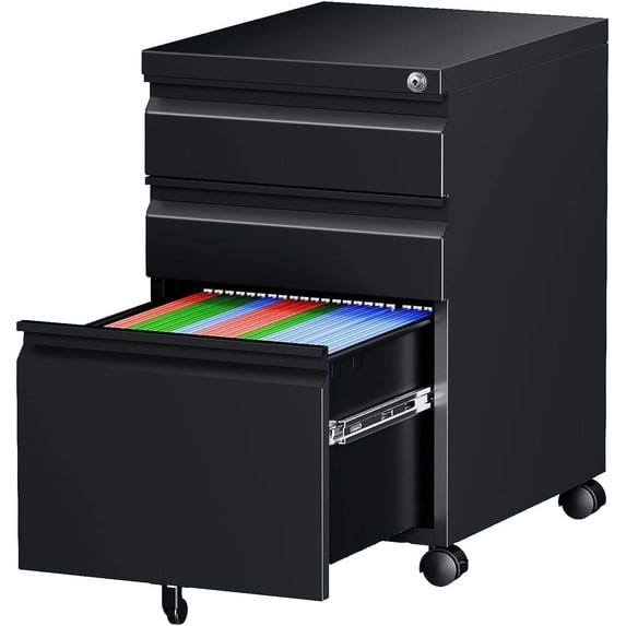 Letaya 3 Drawer Mobile File Cabinet with Lock, Under Desk Metal Rolling ...
