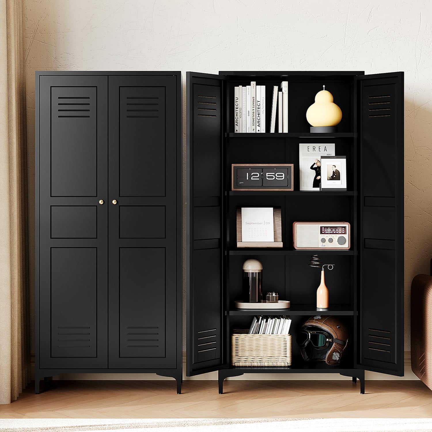 Letaya Black Storage Cabinet with Feets-Metal Home Kitchen Pantry ...