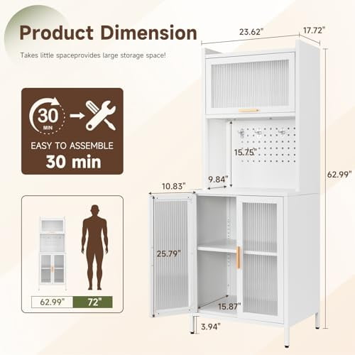 Letaya Kitchen Baker's Rack with Countertop, 62.99" H Kitchen Pantry ...