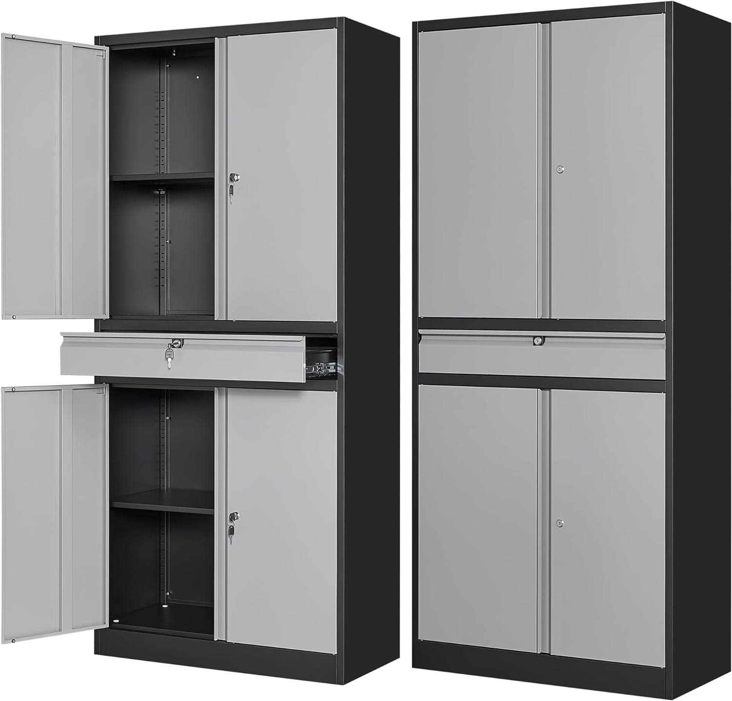 Letaya Metal Garage Storage Cabinet with Drawer,4 Door Tool Cabinet ...