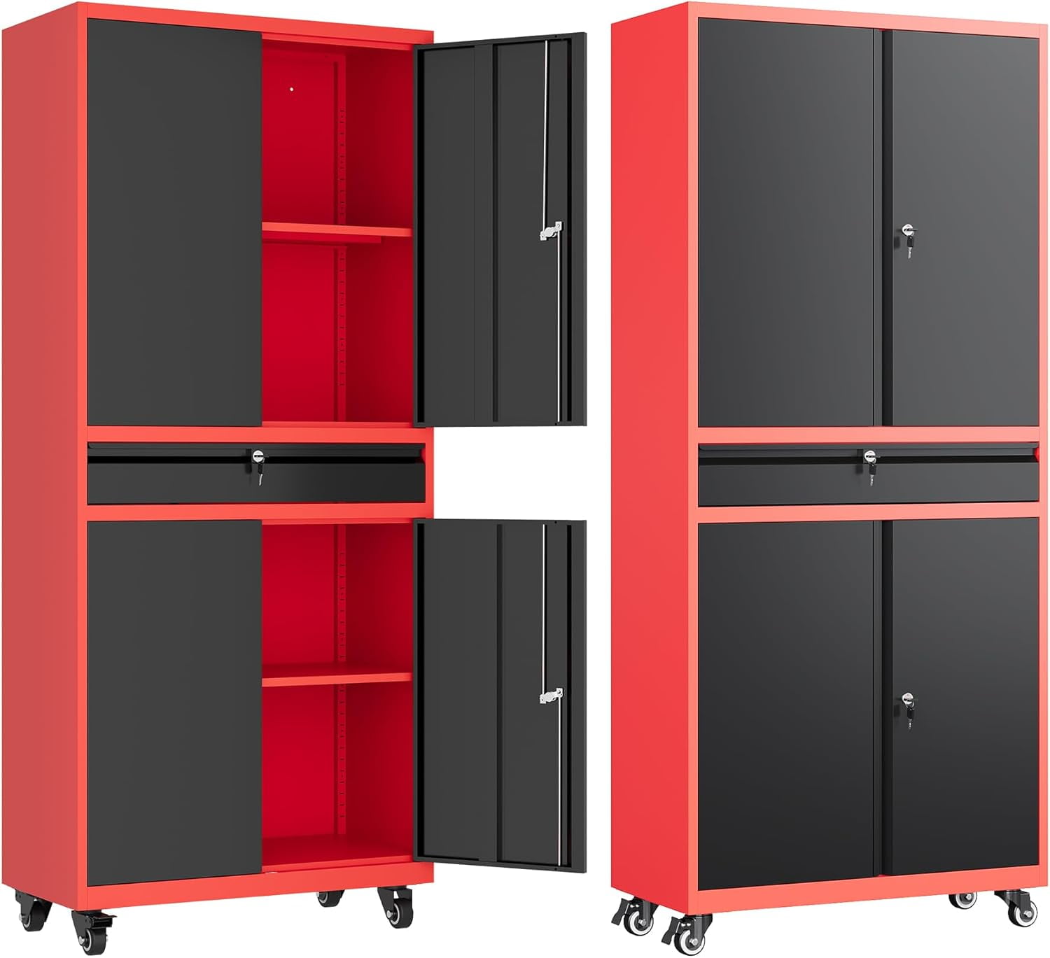 Letaya Metal Garage Storage Cabinet with Wheels,Rolling Tool Cabinet ...