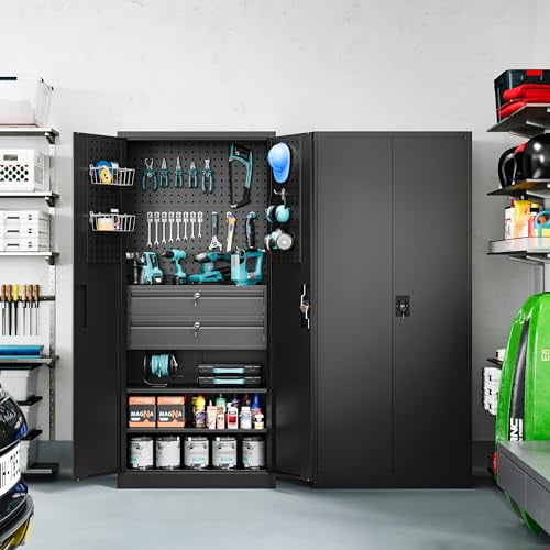 Letaya Metal Garage Tool Storage Cabinets with Pegboard, 71" Heavy Duty ...