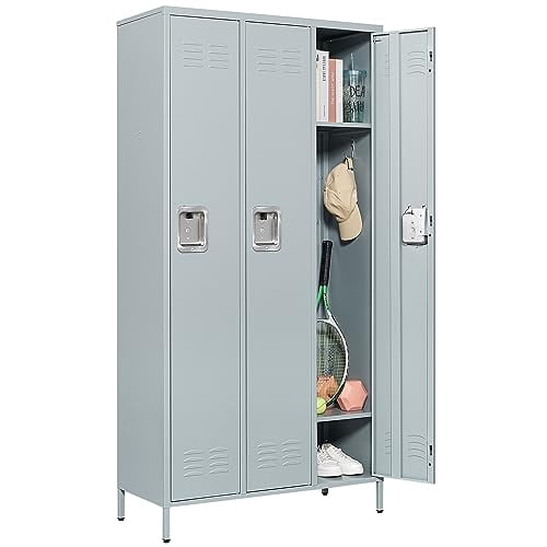 Letaya Metal Lockers for Employees-3 Door Storage Locker with Shelves ...