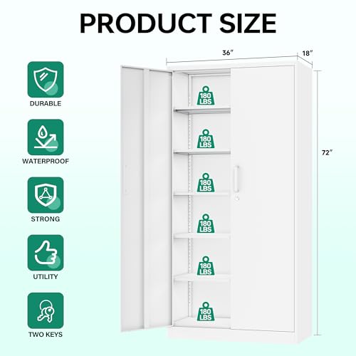 Letaya Metal Storage Cabinet with Lock Door Adjustable Shelf,72" Steel ...