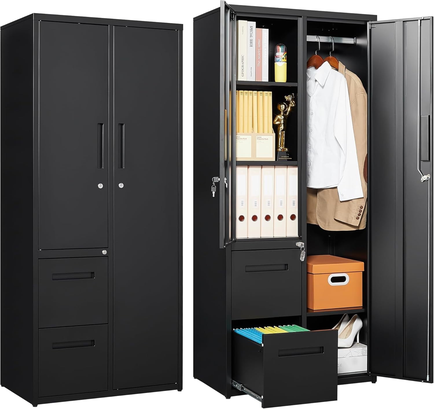 Letaya Metal Storage Cabinets with Drawers, Staff Locker with Lock Door ...
