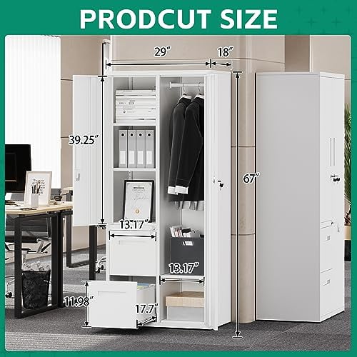 Letaya Metal Storage Cabinets with Drawers, Staff Locker with Lock Door ...