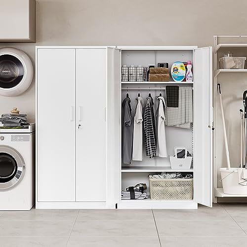 Letaya Metal Wardrobe Cabinets with Lock,Clothing Locker 72" X 36" X 18 ...