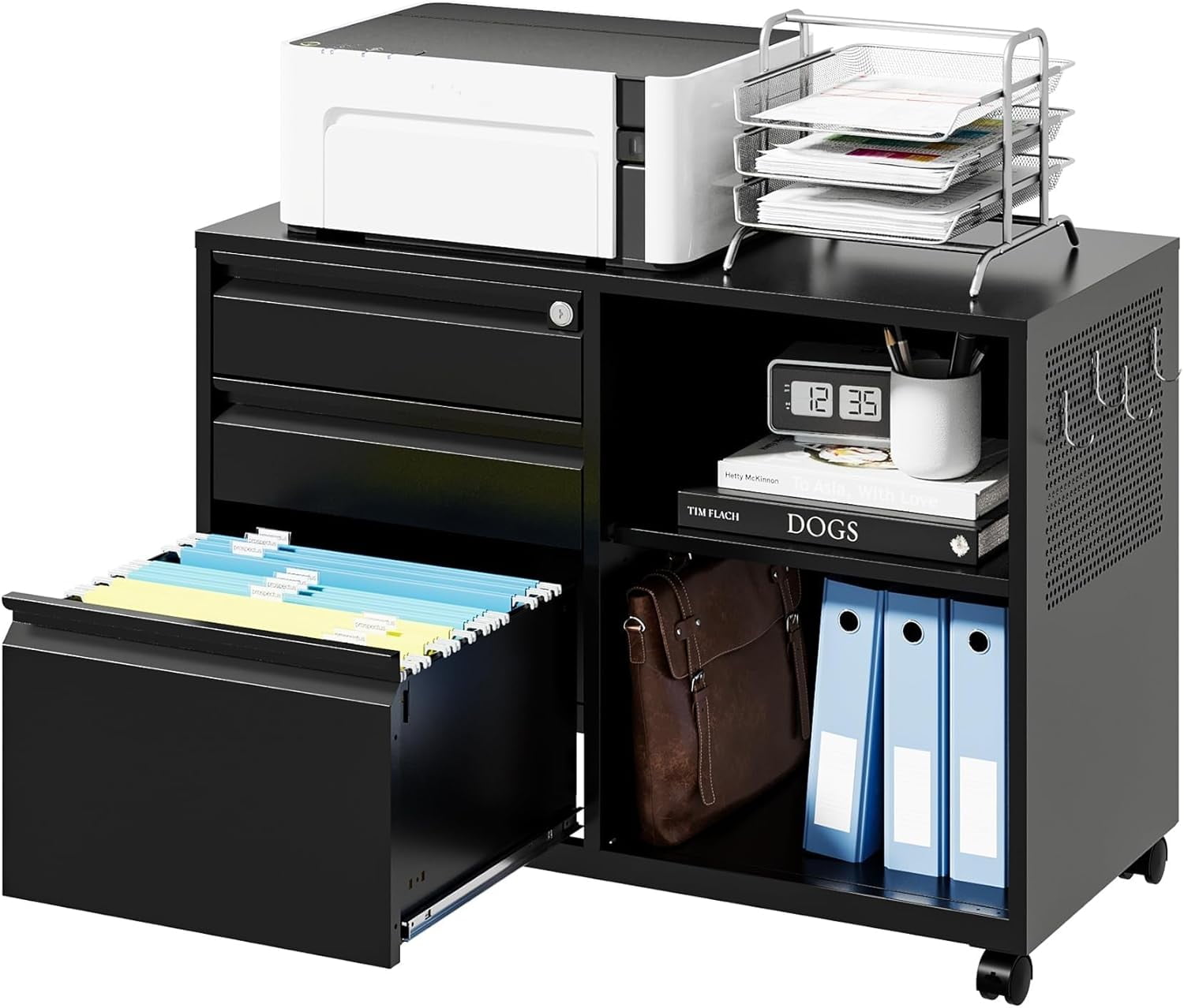 Letaya Mobile 3 Drawer File Cabinet with Lock-Metal Lateral Rolling Printer Stand Filing ...