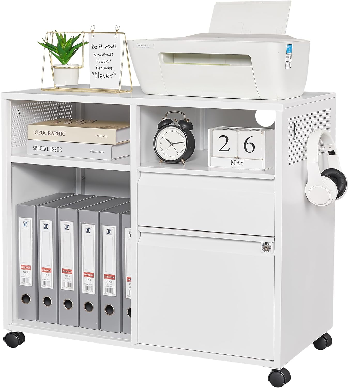 Letaya Mobile File Cabinet, Metal Lateral Rolling Printer Stand Filing ...