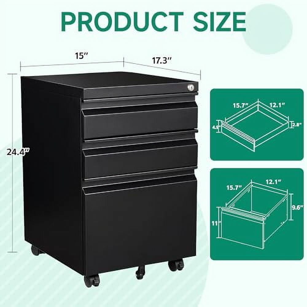Letaya Mobile File Cabinet with Lock,Under Desk Rolling 3 Drawer Filing ...