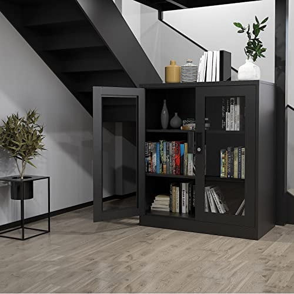 Letaya Storage Cabinet,36" Steel Locker, Lockable Glass Door,2 ...