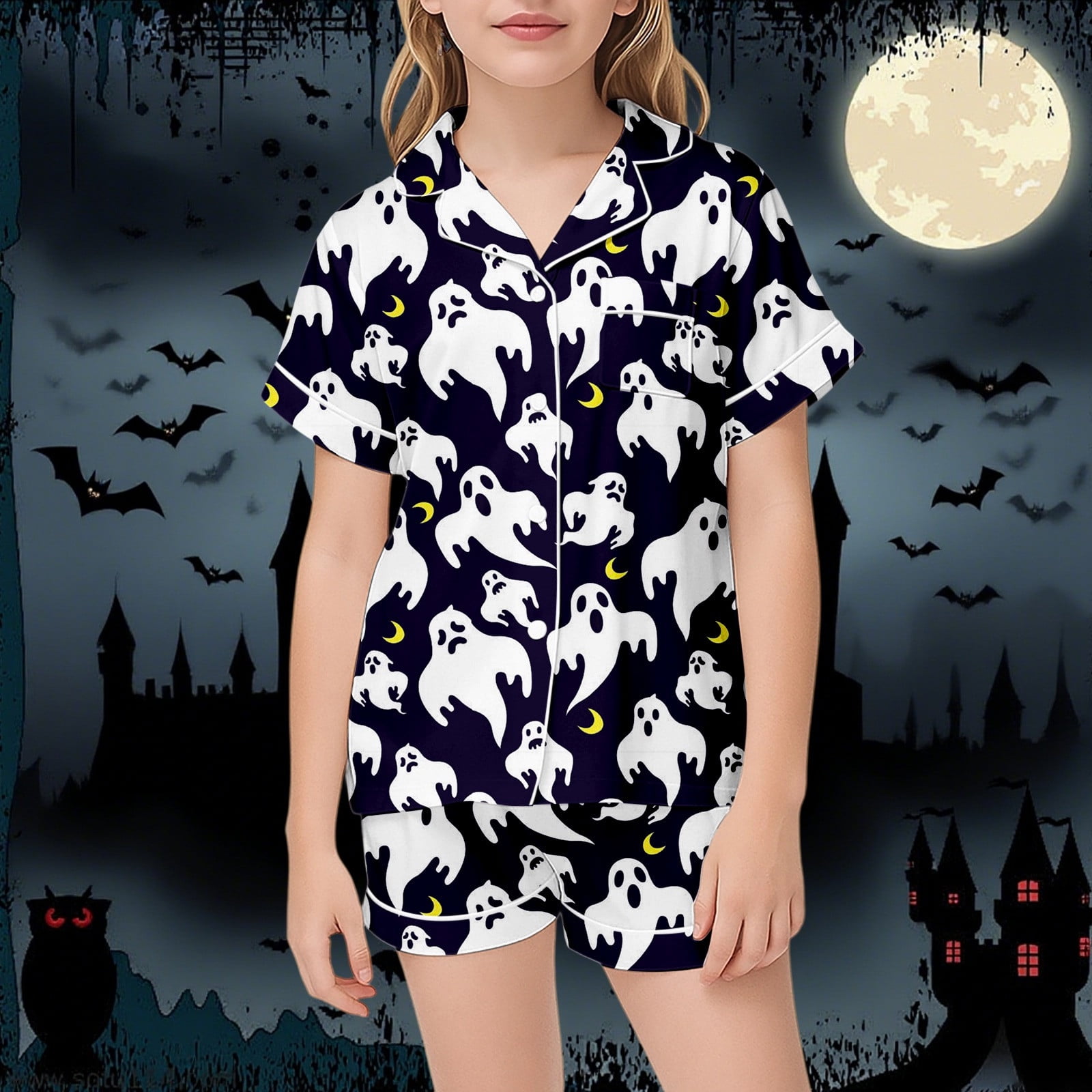 Letdown Girls Satin Silk Halloween 𝙋𝙖𝙟𝙖ma 2 Pieces Set Pumpkin ...