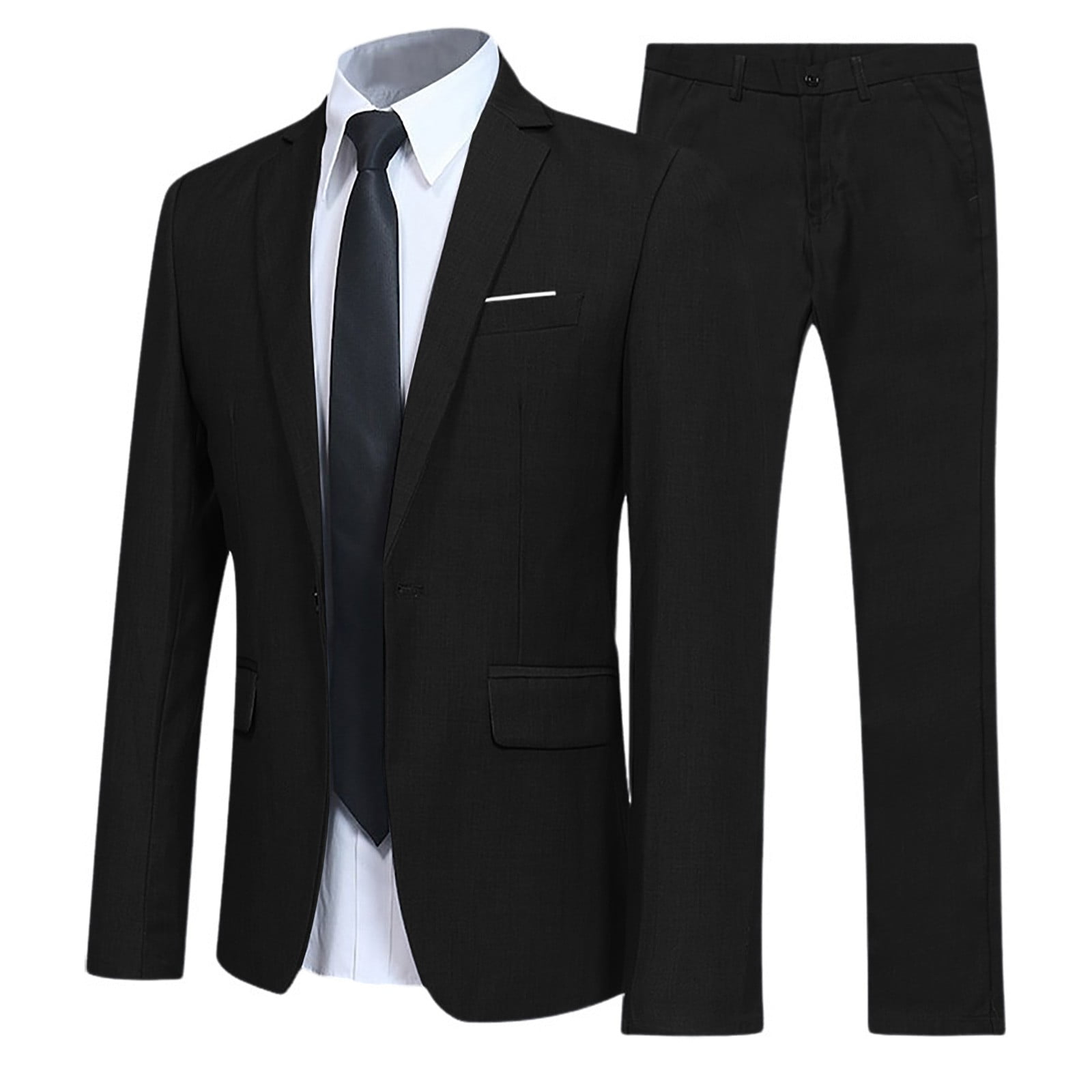 Letdown Men's 2 Piece Slim Fit Suit Set, Two Button Solid Jacket Pants ...