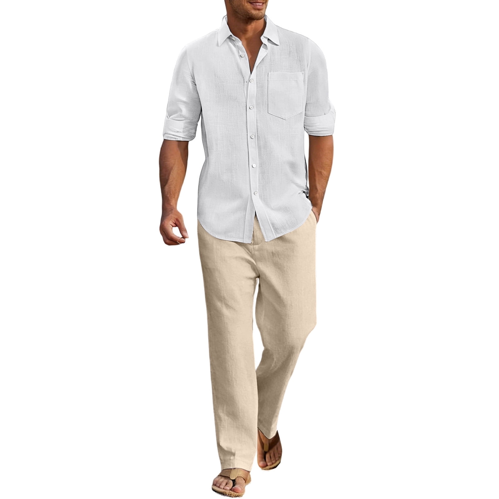 Letdown Men's Linen Sets 2 Piece Outfits Casual Long Sleeve Button Down ...