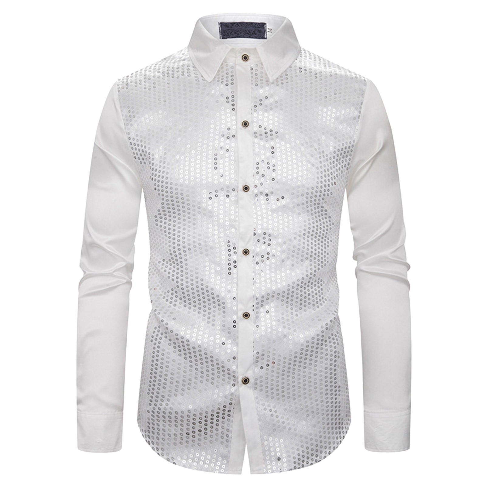 Letdown Men's Silk Satin Long Sleeve Button-Down Shirt - Sequined ...