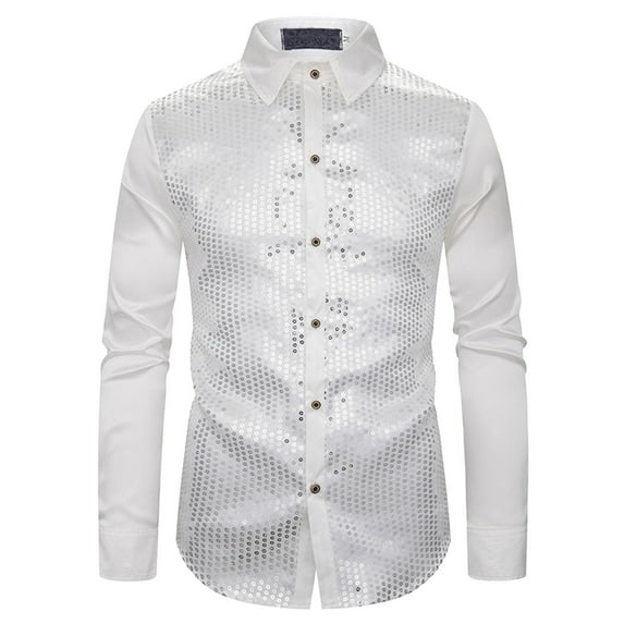 Letdown Men's Silk Satin Long Sleeve Button-Down Shirt - Sequined ...