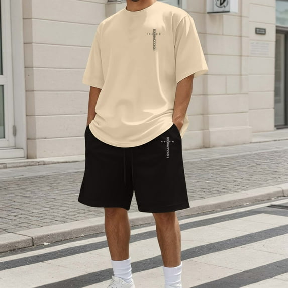 Letdown Mens Short Sleeve T Shirt and Shorts Set Casual Two Piece Outfit Lightweight Breathable ...