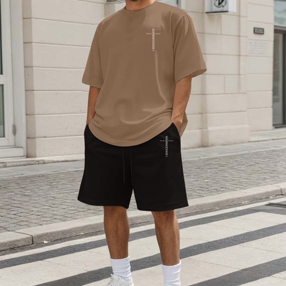 Letdown Mens Short Sleeve T Shirt and Shorts Set Casual Two Piece ...