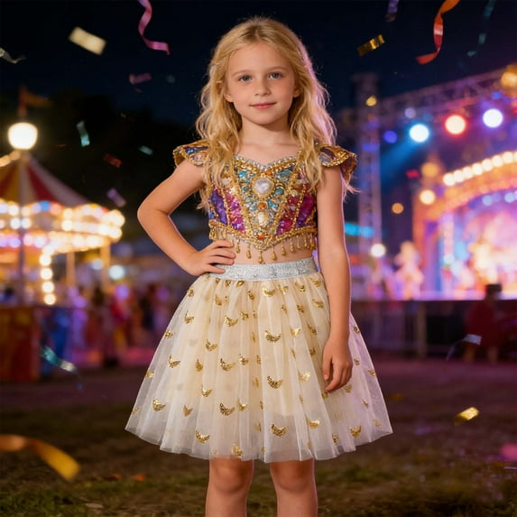 Letdown Toddler Girls Layered Tutu Skirt Star Sparkling Sequin Tulle ...