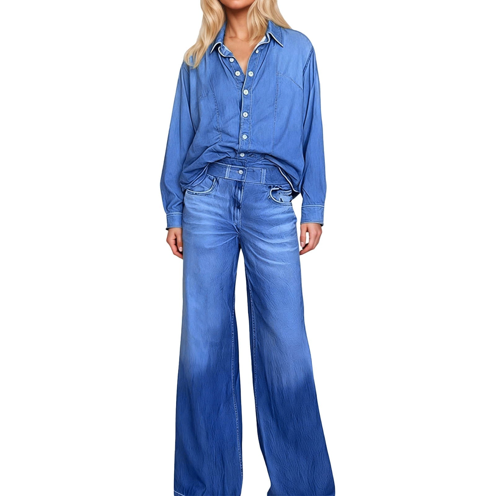 Letdown Women's Soft Denim Lounge Set - 2 Piece Button Down Shirt ...