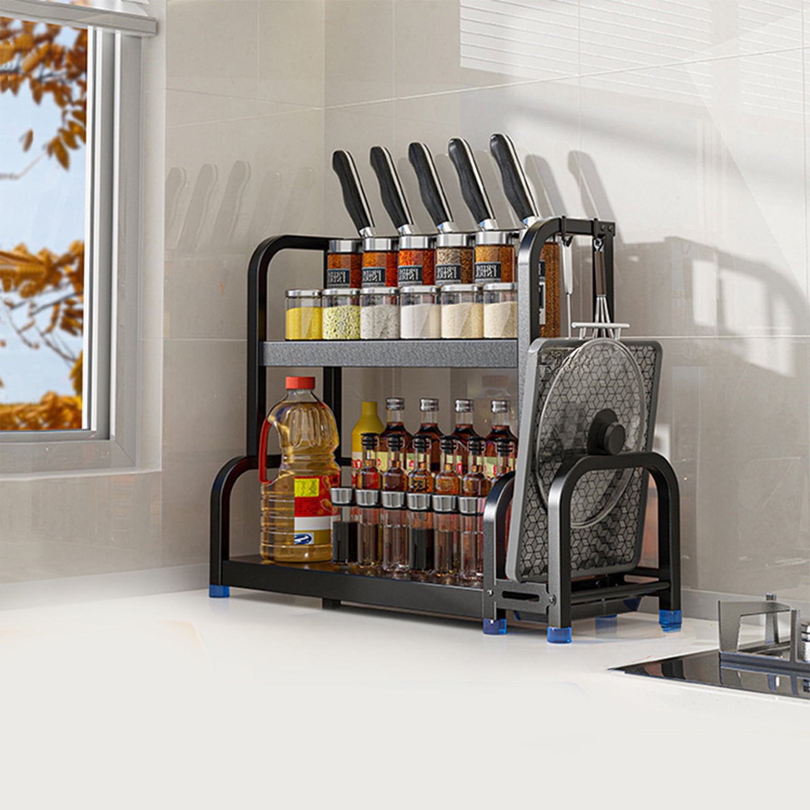 Letfool Kitchen Shelf Floor Seasoning Spice Rack Supplies Knife Rack 2 ...