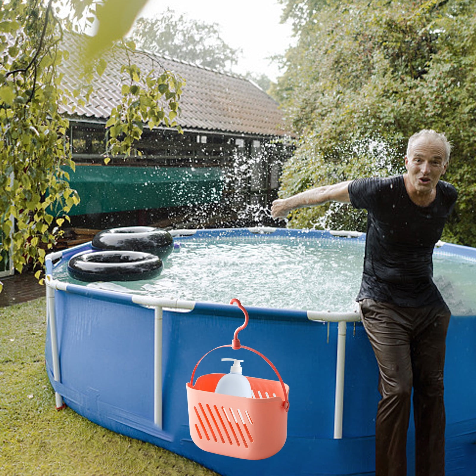 Letfool Poolside Storage with Pool Cup Holder, Thickened Plastic Pool ...