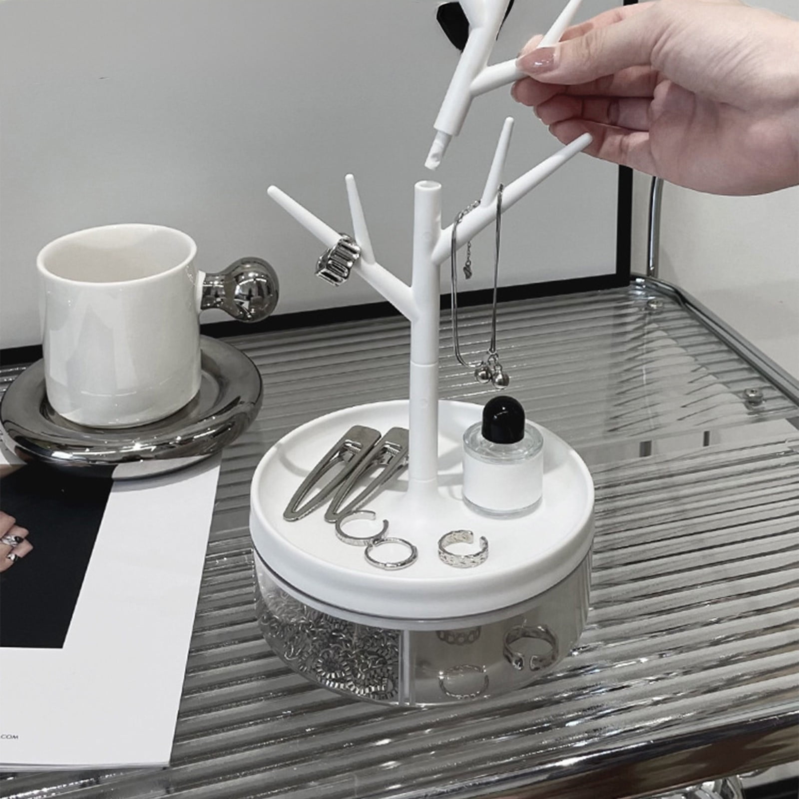 Letfool Tree Branch Jewelry Rack, Rotatable Base and Storage Box ...