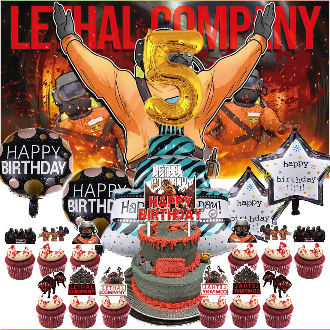 Lethal Company Party Supplies Decor 5th Kit Balloons Birthday Cake Topper Banner Backdrop ...