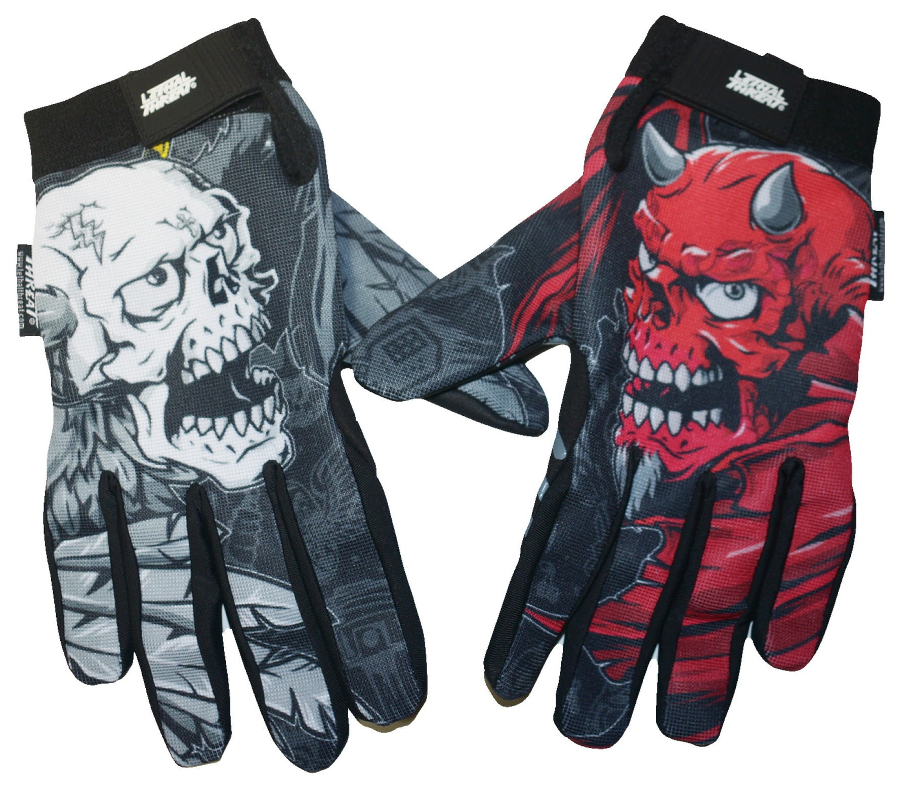 Lethal Threat Good N Evil Skulls Mens Textile Motorcycle Gloves Black
