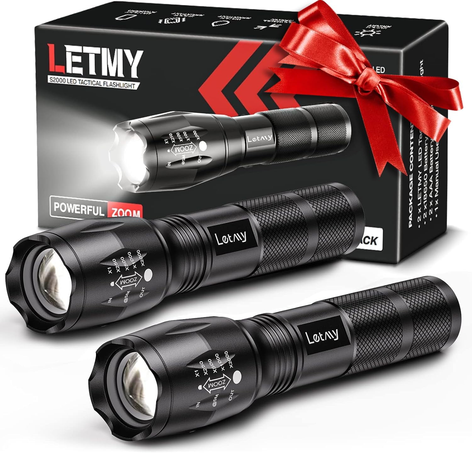 Letmy LED Tactical Flashlight 1000 Lumens, 2 Pack - Walmart.com
