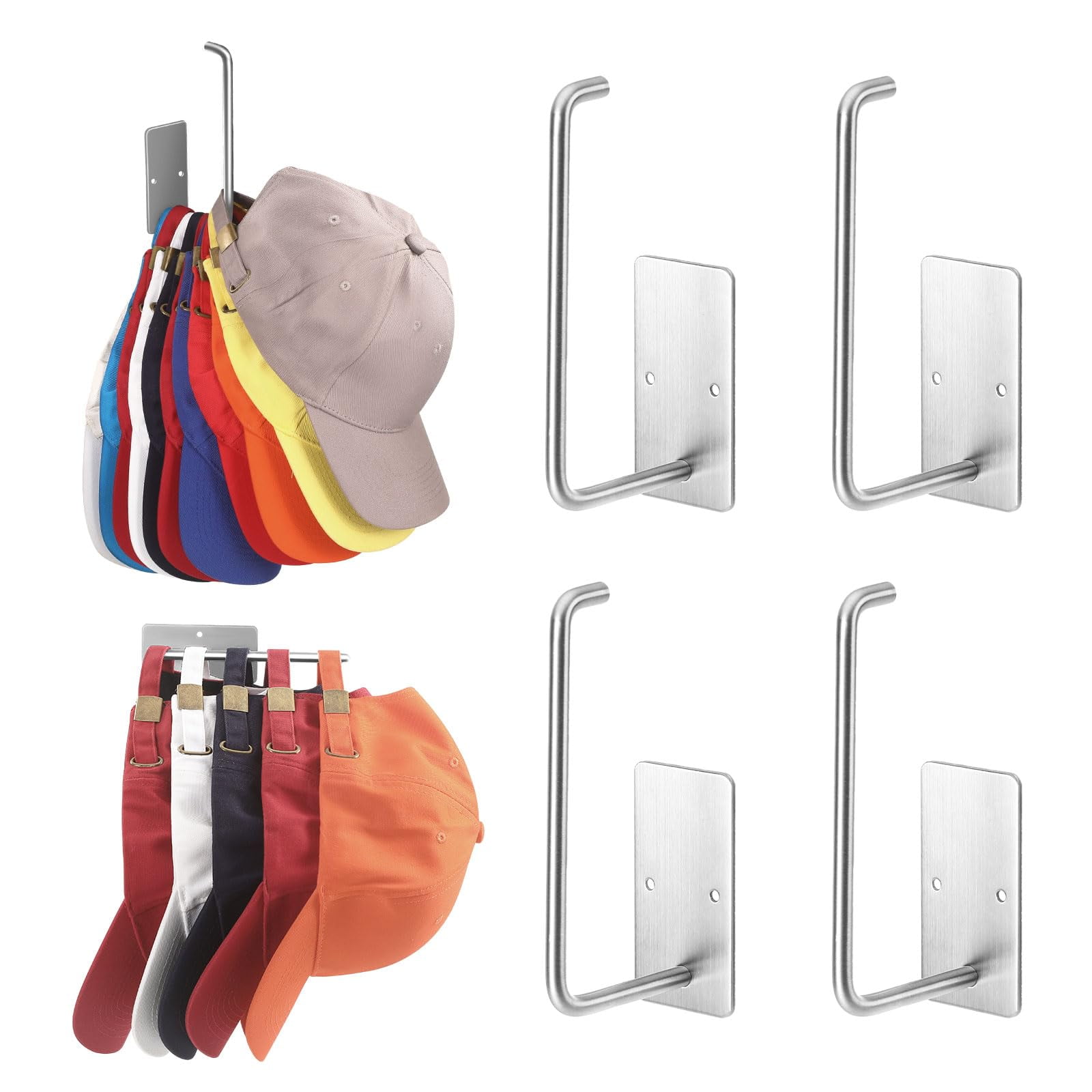 Letohoumia Hat Racks for Baseball Caps 4 Pack, Stainless Steel Adhesive ...