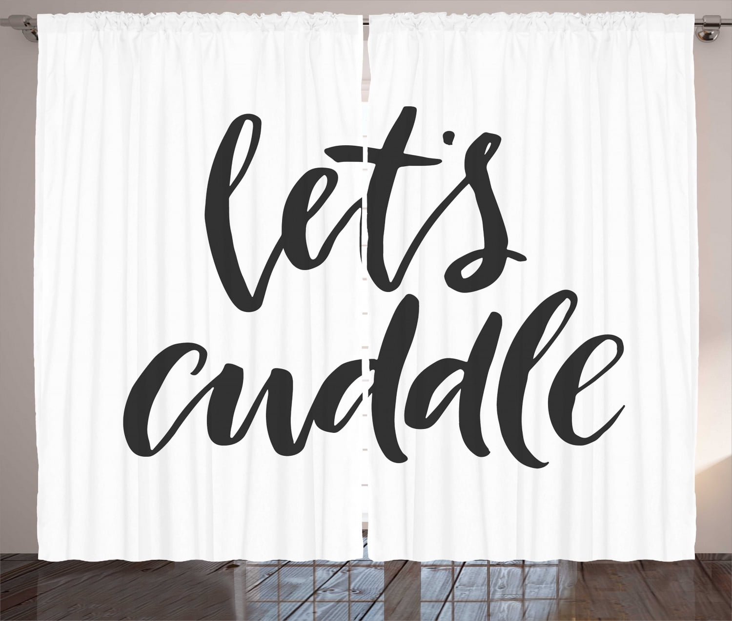 Ambesonne Lets Cuddle Curtains 2 Panel Set, Cursive Calligraphy, 108" x ...