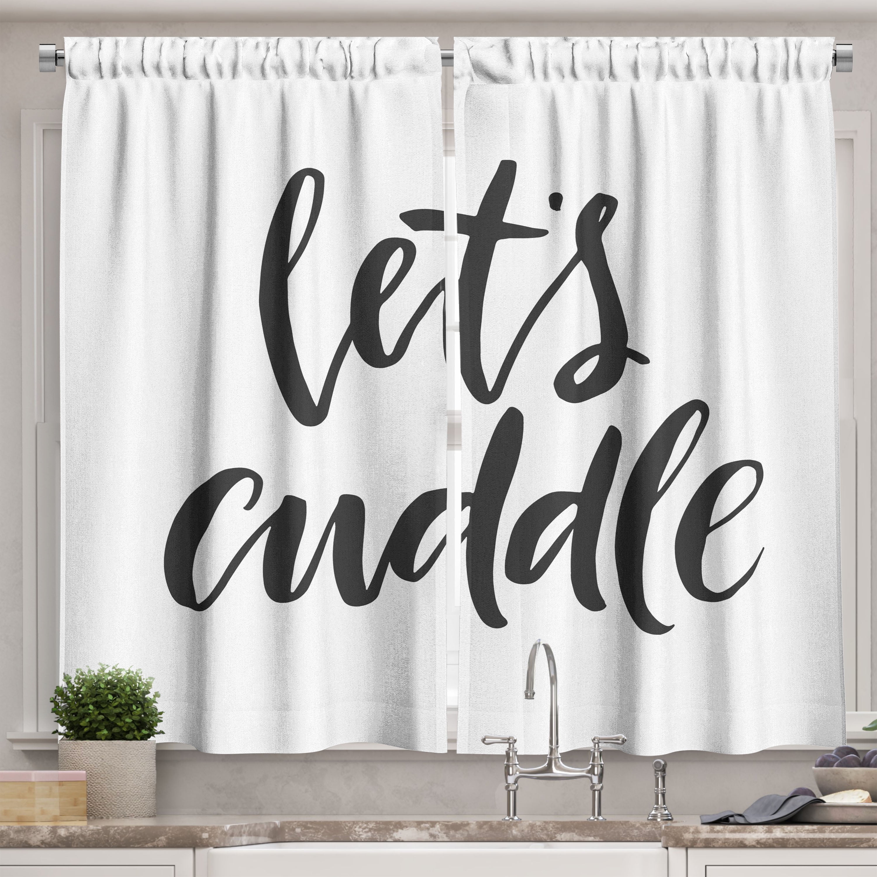 Lets Cuddle Curtains 2 Panels Set, Hand Written Calligraphy in a ...