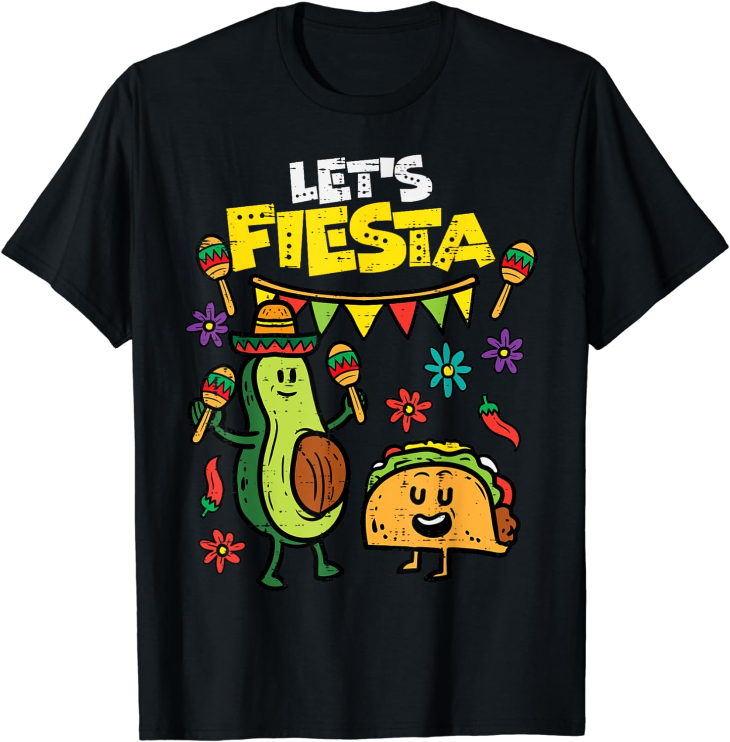 Lets Fiesta Taco Avocado Funny Cinco De Mayo Mexican Party T-Shirt ...