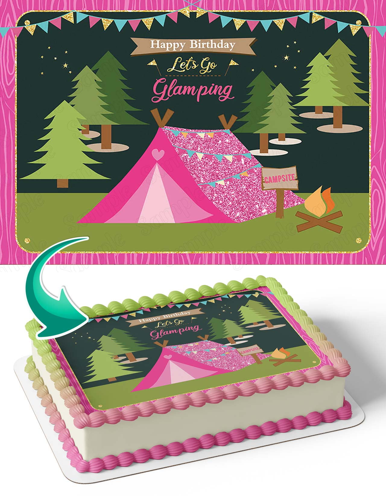 Lets Go Camping Pink Girls LGC Edible Image Cake Topper Birthday Sheet ...